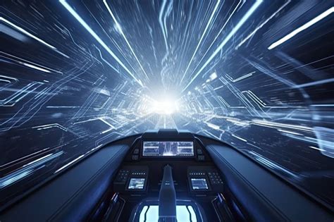 Inside Of A Spaceship Driving At Hyper Speed Space Travelers Flying Through The Space Stock