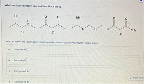 Solved Which molecule contains an amide functional group? 1) | Chegg.com