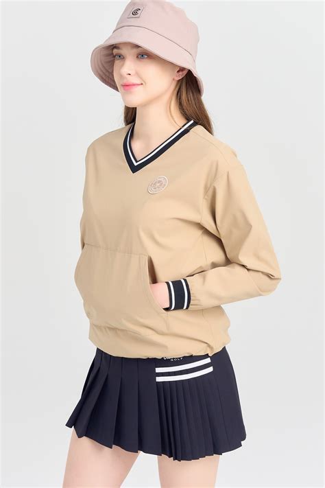 클리브랜드 골프웨어 105 추가할인 캥거루포켓 여성 V넥 우븐 바람막이 베이지cgwjk33704be