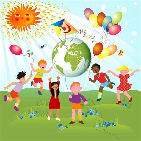 Enfants De Différentes Courses Avec Une Colombe Et Une Carte Du Monde