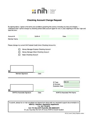 Fillable Online Nihfcu Checking Account Change Request NIH Federal