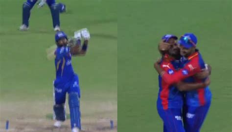 [watch] hardik pandya dismissed by slower delivery at crucial juncture of dc mi ipl 2024 clash
