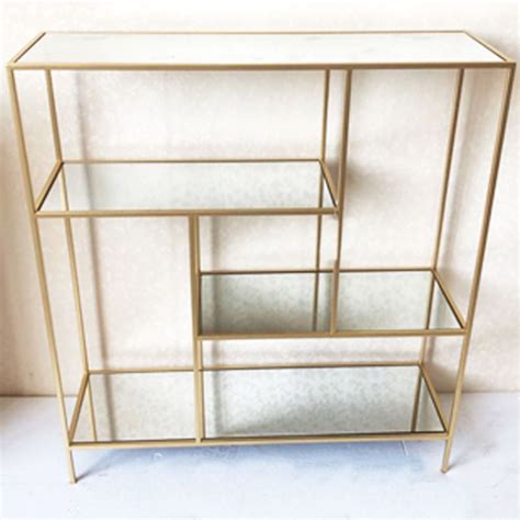 ЗЛАТИСТА МЕТАЛНА ЕТАЖЕРКА С ОГЛЕДАЛНИ ПЛОТОВЕ 50x25x90cm