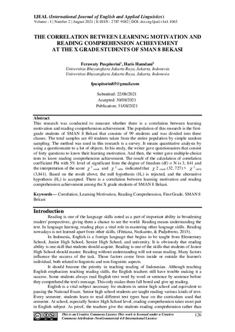 Pdf The Correlation Between Learning Motivation And Reading Comprehension Achievement At The X