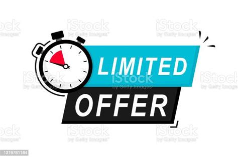 시간 카운트다운이 있는 제한된 제공 아이콘입니다 스톱 워치가 있는 모던 벡터 배너 리본 한정 제공 알람 시계와 단어와 슈퍼 프로모션 라벨 판매 또는 독점 거래 개념을