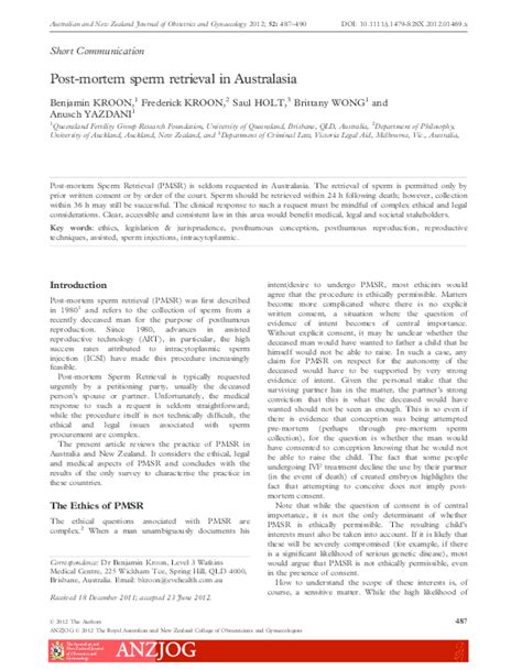 Pdf Post Mortem Sperm Retrieval In Australasia