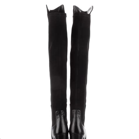 Stuart Weissman Black Leather Knee High Boots 7 New P Gem