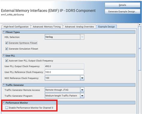 2 10 generating the emif design example with the performance monitor