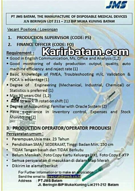 Lowongan Kerja PT JMS Batam Lowongan Kerja Batam