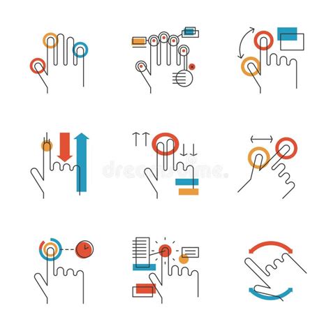 Multitouch Gestures Line Icons Set Stock Vector Illustration Of