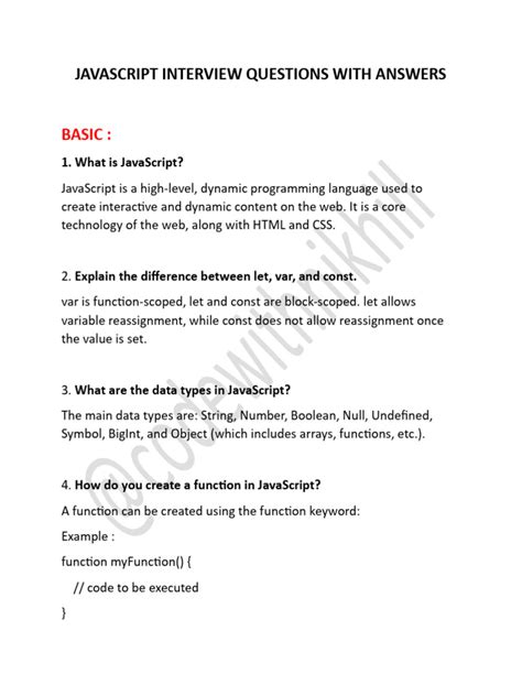 Js Interview Questions Pdf