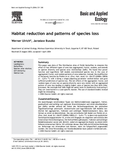 Pdf Habitat Reduction And Patterns Of Species Loss