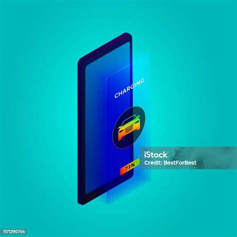 Konsep Isometrik Aplikasi Pintar Mobil Listrik Template Spanduk Web