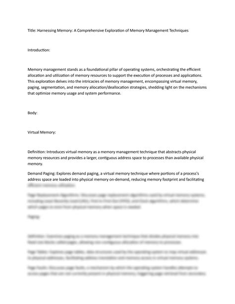 solution a comprehensive exploration of memory management techniques