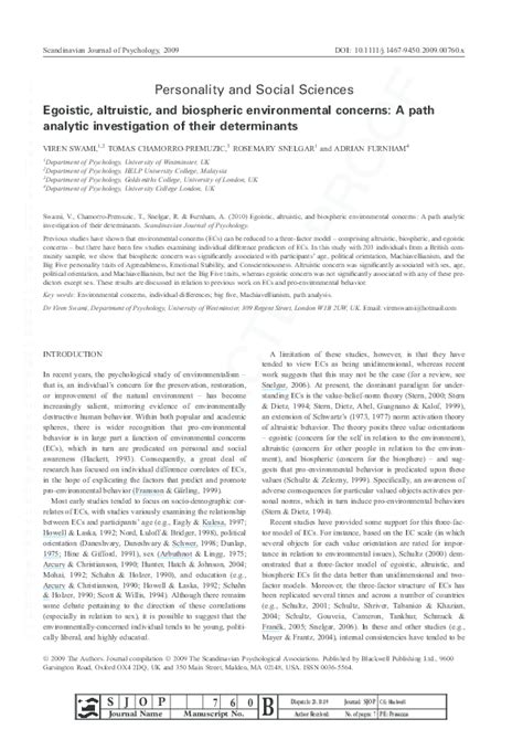 Pdf Egoistic Altruistic And Biospheric Environmental Concerns