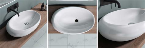 Durovin Bathrooms Ceramic Bathroom Basin Sink With No Overflow Shallow Fill No Tap Hole Oval