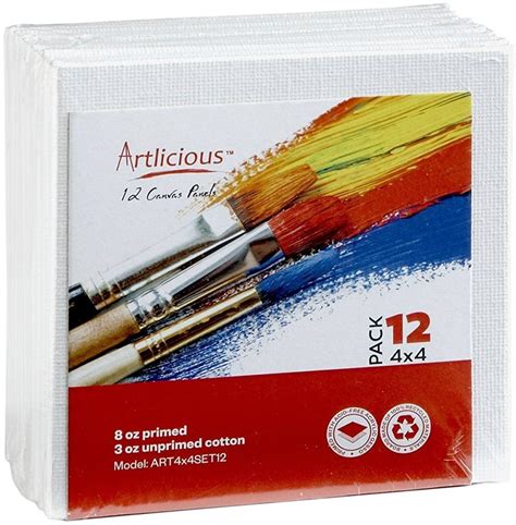 Artlicious Canvas Panels 12 Pack 4 Inch X 4 Inch Super Value Pack
