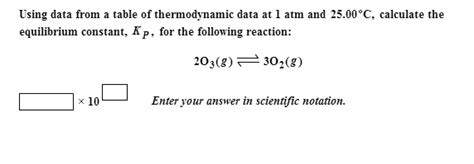 solved using data from a table of thermodynamic data at 1