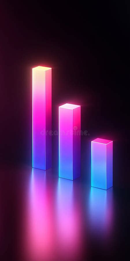 Vibrant Neon Gradient Abstract Art With Glowing Geometric Columns And Reflections Stock