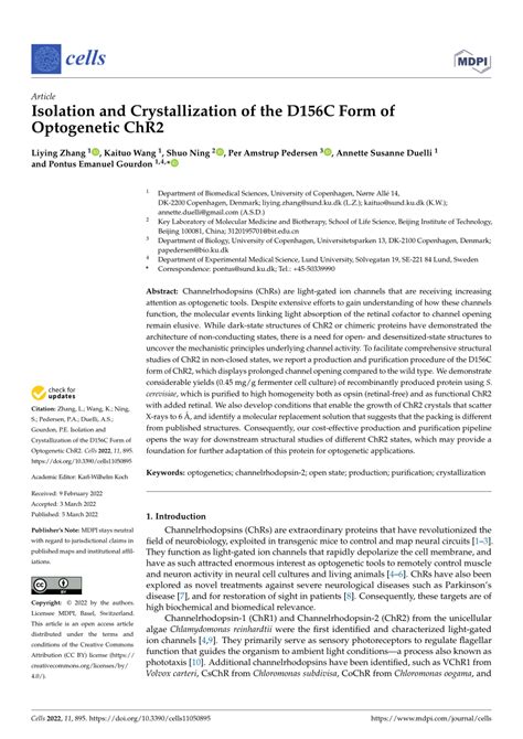 Pdf Isolation And Crystallization Of The D156c Form Of Optogenetic Chr2