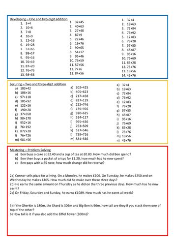 Addition Worksheet With Answers Teaching Resources