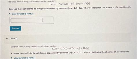 Solved Balance The Following Oxidation Reduction Reaction Chegg