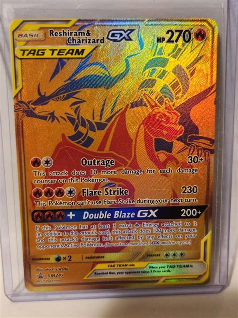 Mavin Pokémon Tcg Gold Full Art Reshiram And Charizard Gx Promo Sm247