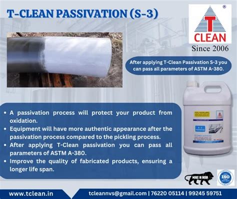 T Clean S3 Passivation Chemical 35 Kg Liquid At Rs 155kg In