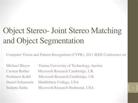 ppt object stereo joint stereo matching and object segmentation