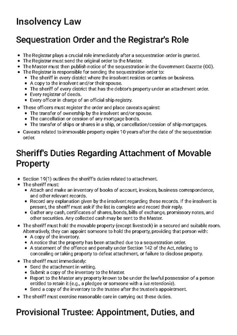 Insolvency Law Study Guide Sequestration Orders And Trustee Roles Units