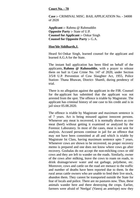 20201026 Allahabad Hcbailcowslaughter Pdf