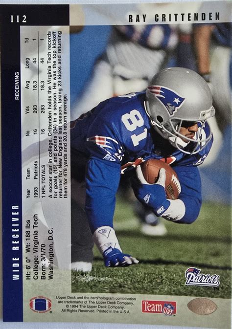 Ray Crittenden 1994 Upper Deck New England Patriots Wide Receiver