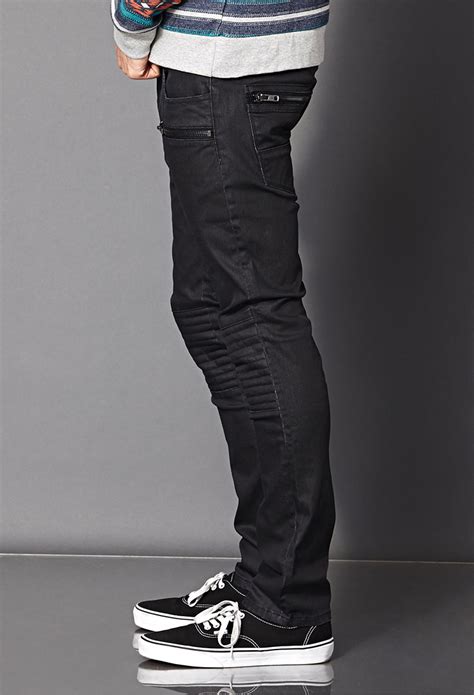 Lyst Forever 21 Clean Wash Skinny Biker Jeans In Black For Men