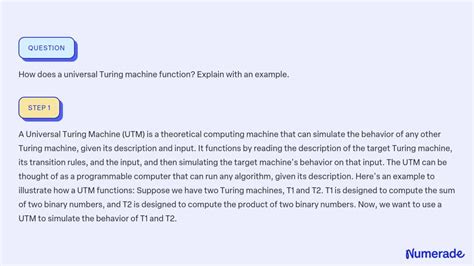 Solved How Does A Universal Turing Machine Function Explain With