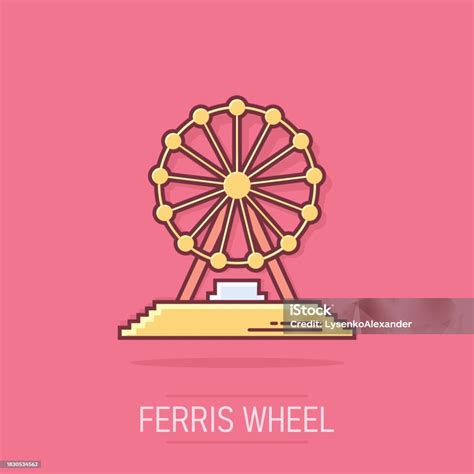벡터 만화 스타일에서 만화 관람차 아이콘입니다 박 기호 그림 그림에의 회전 목마 놀이 타고 비즈니스 스플래시 효과 개념
