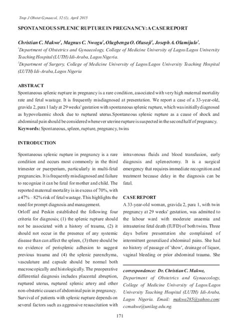 Pdf Spontaneous Splenic Rupture In Pregnancy Case Of Misdiagnosis