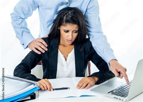 Sexual Harassment At Work Disgusted Employee Being Molested By Her