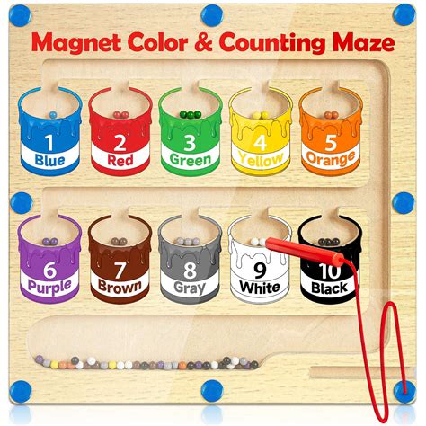 Magnetic Color And Number Maze Montessori Counting Matching Toys Wooden Magnet Puzzles Board