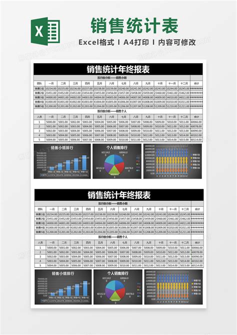 黑色简约销售统计年终报表模版excel模板下载熊猫办公