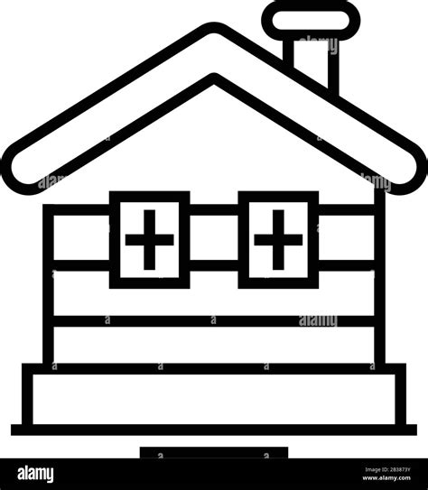 Wooden House Line Icon Concept Sign Outline Vector Illustration