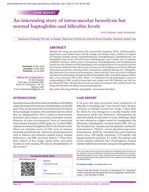 Pdf An Interesting Story Of Intravascular Hemolysis But Normal