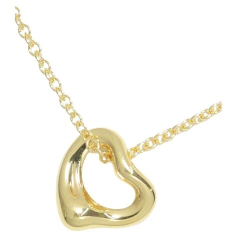 Tiffany And Co Elsa Peretti 18k Gold 7mm Open Heart Pendant Necklace