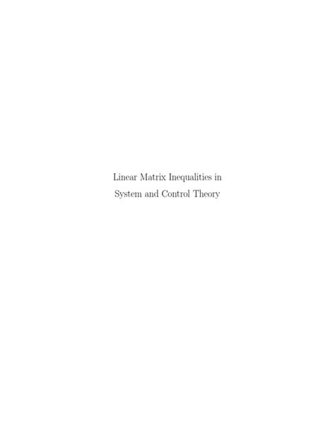 Linear Matrix Inequalities In System And Control Theory Stephen Boyd