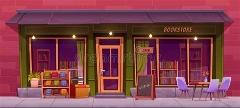 Bookstore Building Facade With Large Windows Stock Vector