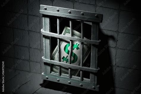 Dollar Locked In Prison Prison Window With Money In Prison Cell