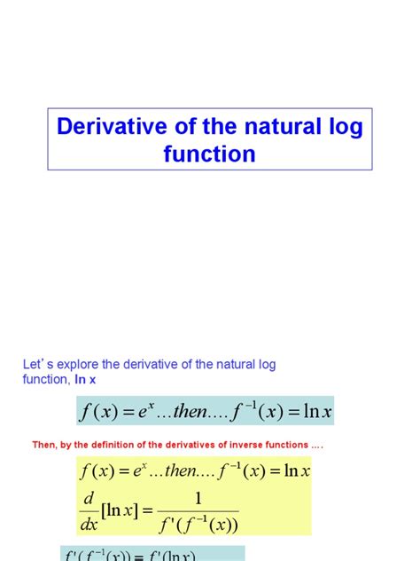 Derivative Of The Natural Log Function Pdf Pdf Logarithm Fraction Mathematics