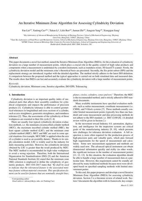 pdf an iterative minimum zone algorithm for assessing cylindricity deviation