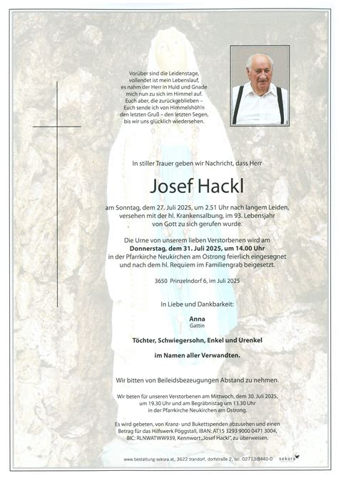 Hackl Josef Bestattung Sekora