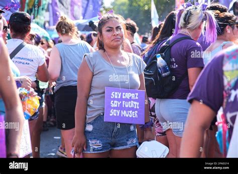 Buenos Aires Argentina March 8 2023 Women Marching During The