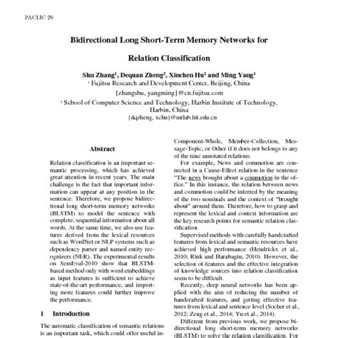 Bidirectional Long Short Term Memory Networks For Relation